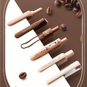 6 Pcs/pack Coffee Time Gel Pens Highlighter Set C0.5mm Ballpoint Black ...