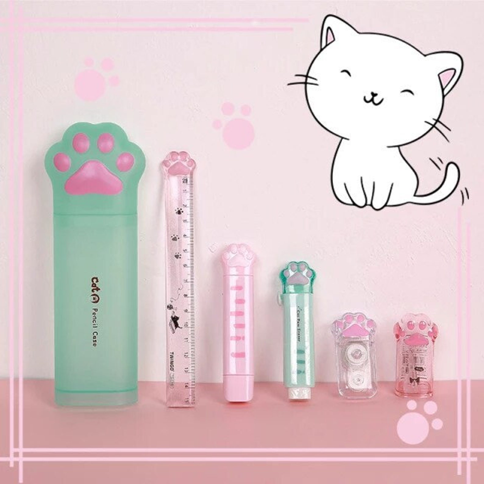 6 Pcs Adorable Cat Paw Stationery Set Kawaii Cat Claw Pen - Etsy