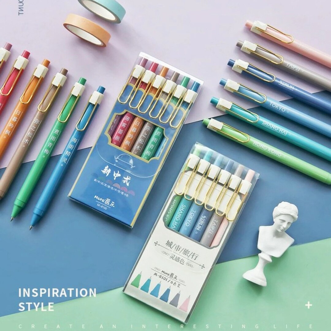 6 Pcs/pack Retro Style Color Gel Ink Pens Set Click Type 0.5mm ...