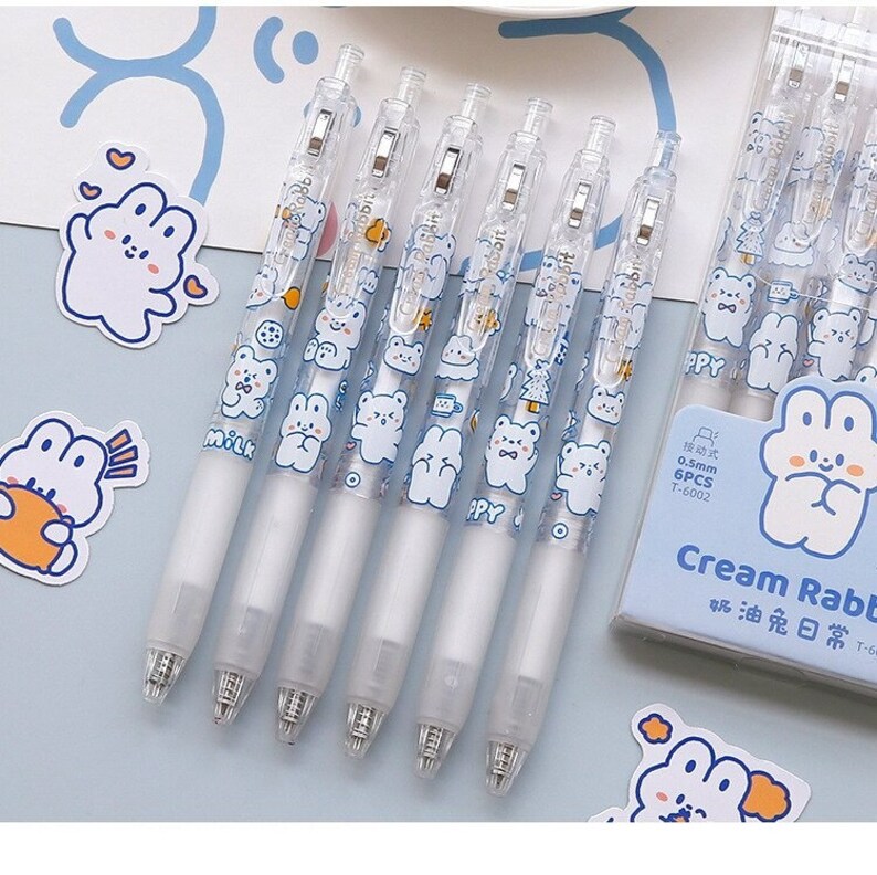 6 Pcs/set Cute Cartoon Cream Rabbit Gel Pens Press Black - Etsy