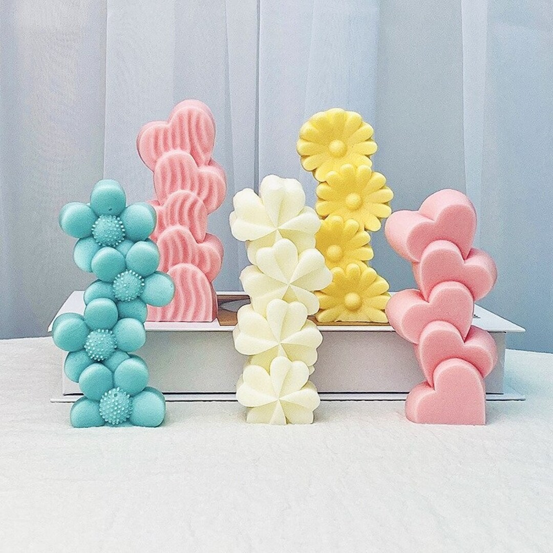 Stacks of Love Sun Flower Hearts Silicone Candle Mold DIY Four Leaf ...