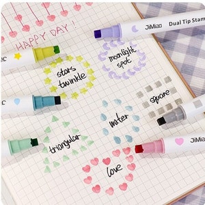 6 Pcs/lot Dual Tip Stamp Marker Pens Set Multi Color Line - Etsy