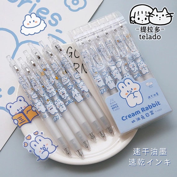 6 Pcs/set Cute Cartoon Cream Rabbit Gel Pens Press Black - Etsy