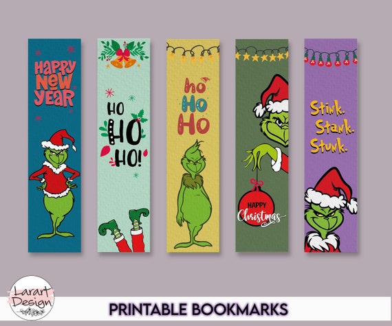 Grinch Printable Bookmarks Template Printable Bookmarks Set - Etsy Finland
