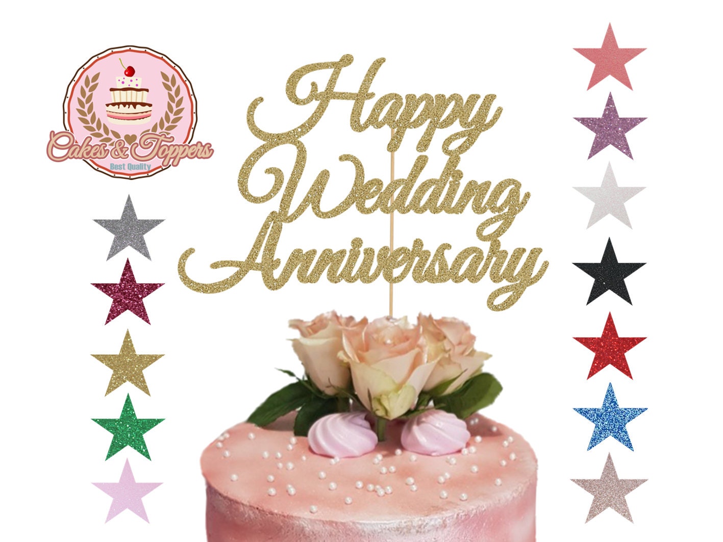 Topper de pastel de aniversario de boda feliz, topper de brillo - Etsy ...
