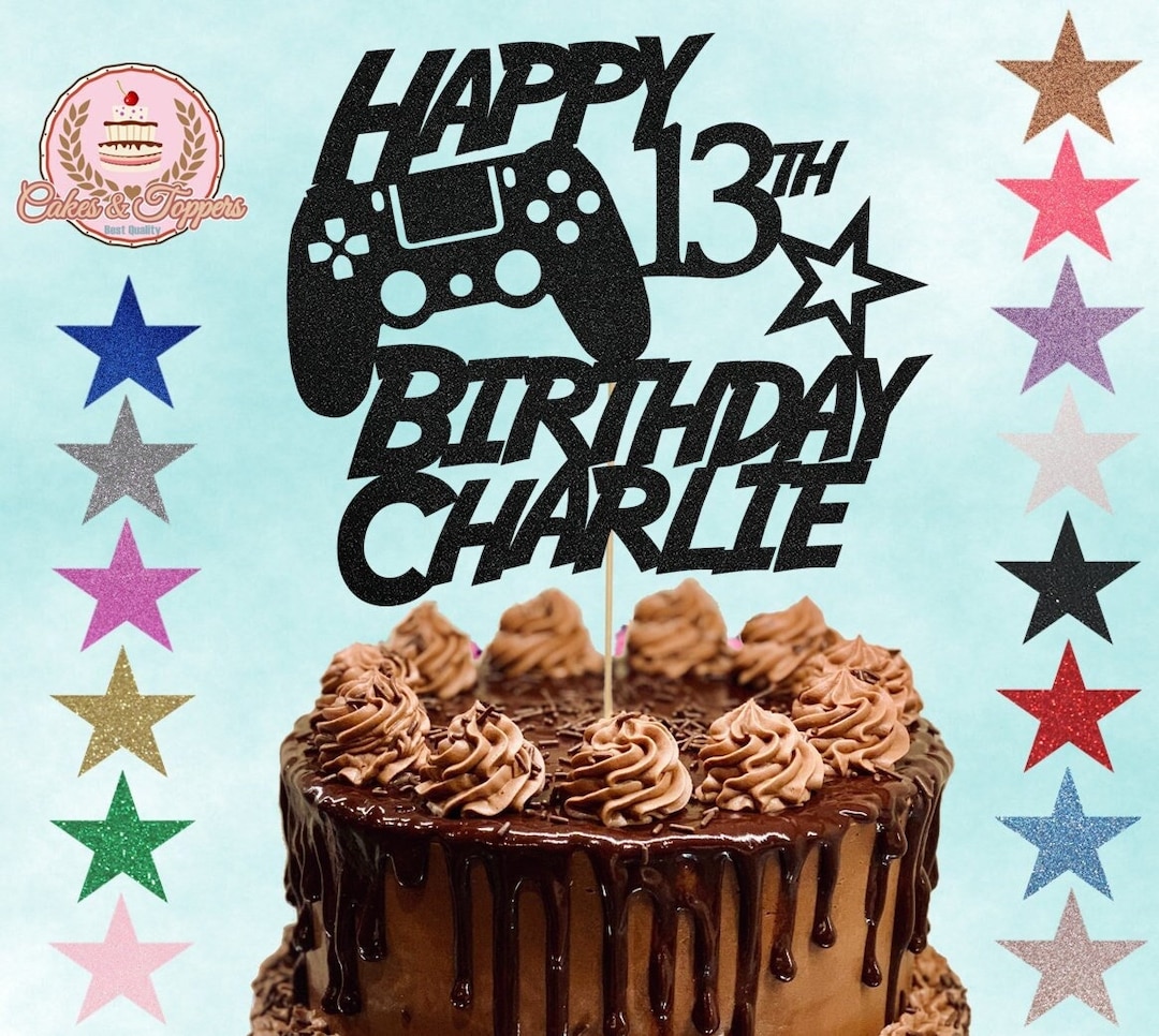 PS4 Playstation Controller Happy Birthday Glitter Cake Topper Fully ...