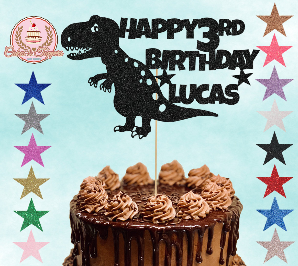 Dinosaur Cake Topper Personalized Dinosaur Glitter Cake Topper – T-Rex ...