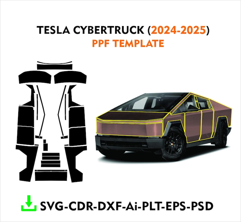 Tesla Cybertruck 2024 2025 Body Wrap Ppf Template - Etsy