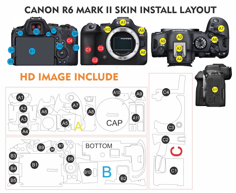 Canon R6 Mark2 Skin Template Vector File Skin Layout Skin Die Cut - Etsy
