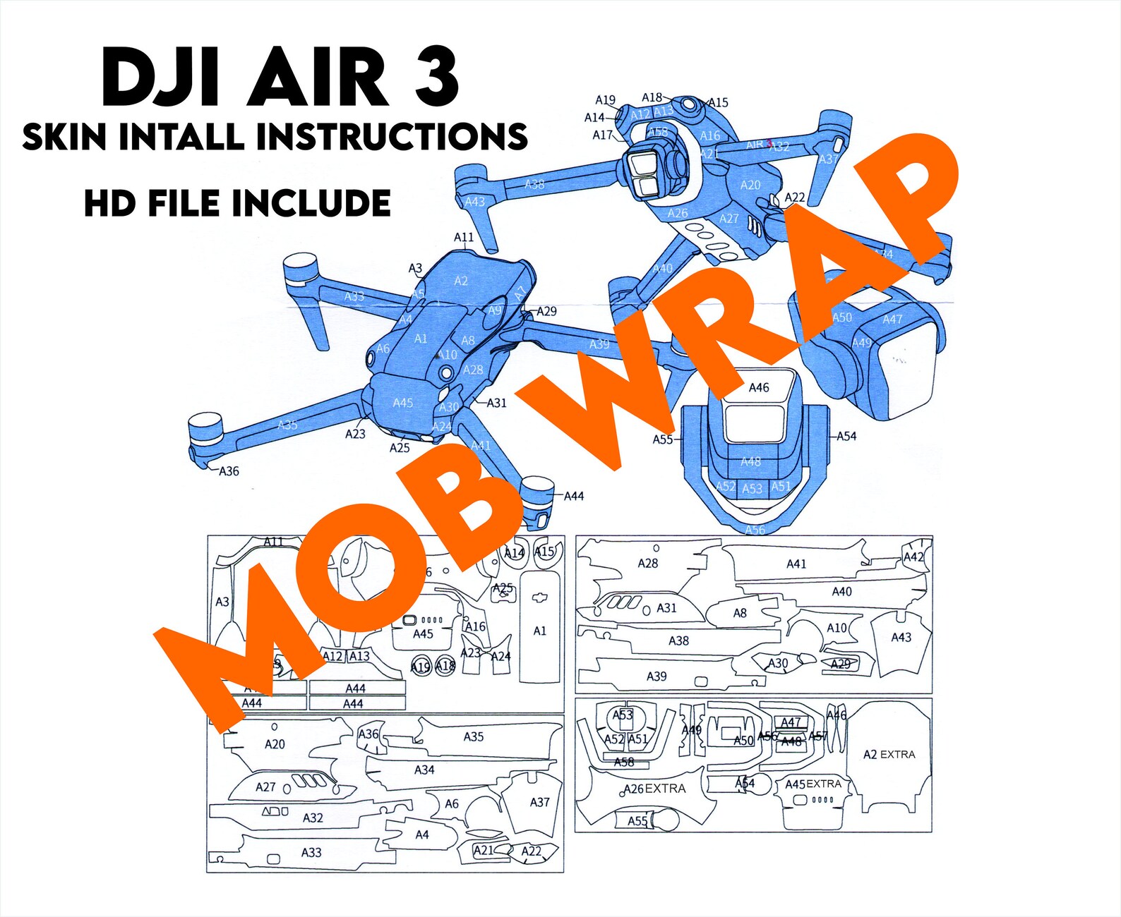 Dji Air 3 Skin Template Vector File Templete Skin Die Cut - Etsy