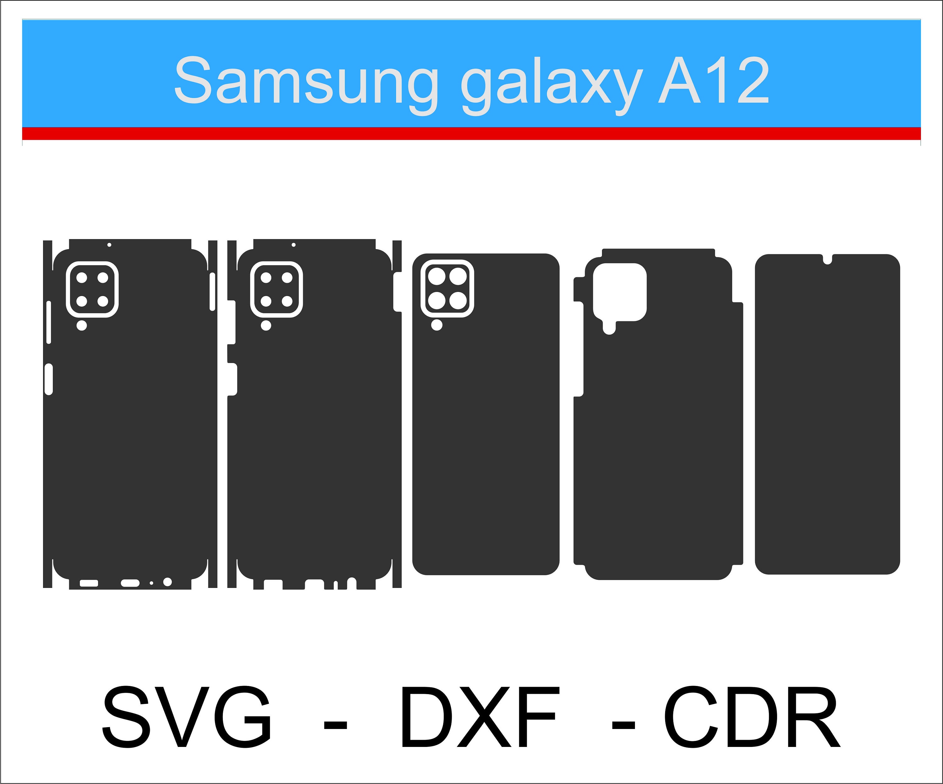 Samsung Galaxy A12 skin cut template vector, fichier de coupe svg ...