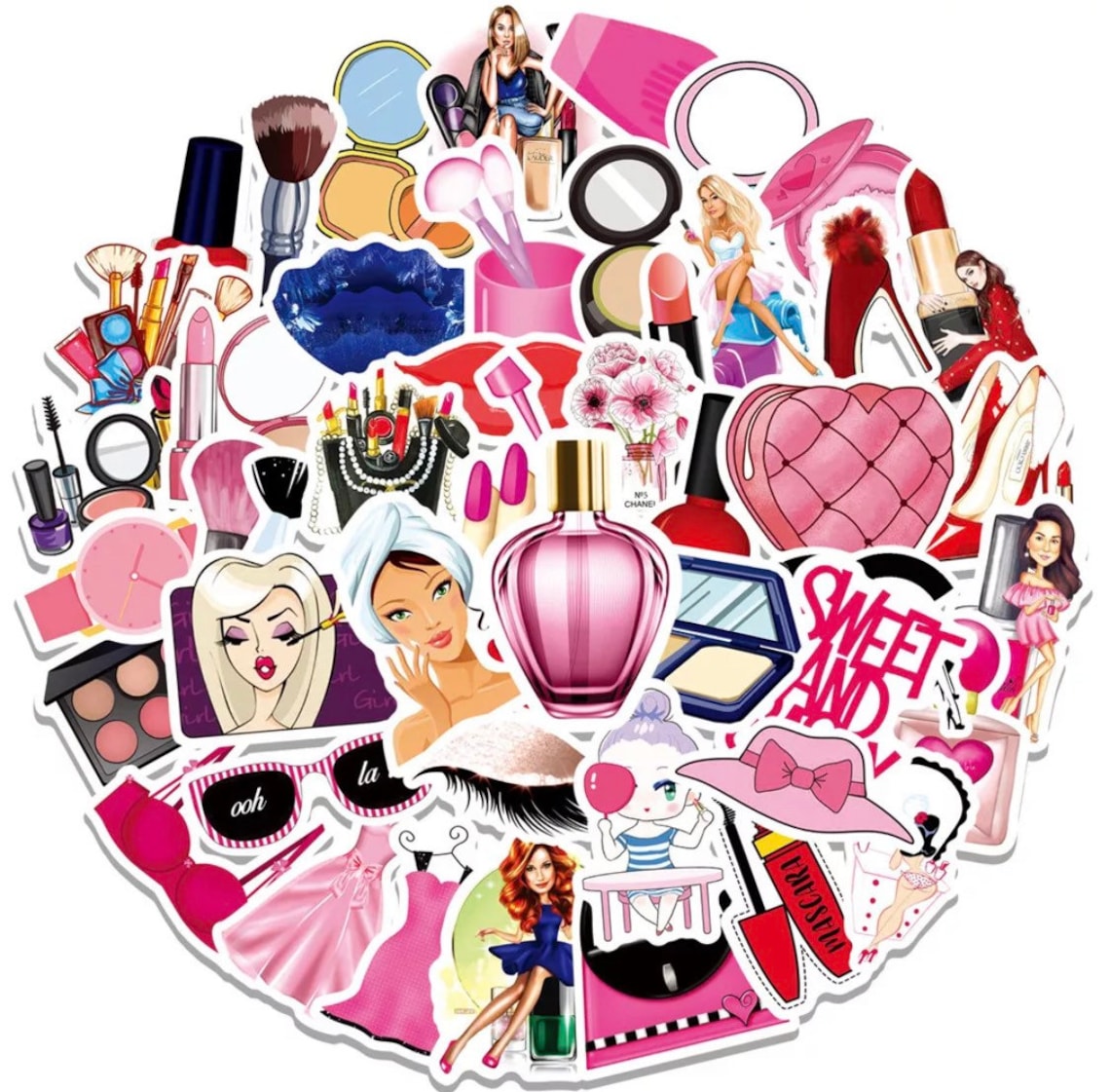 50 PCS Girly Stickers| Make-up Stickers | Laptop Stickers | Pink ...