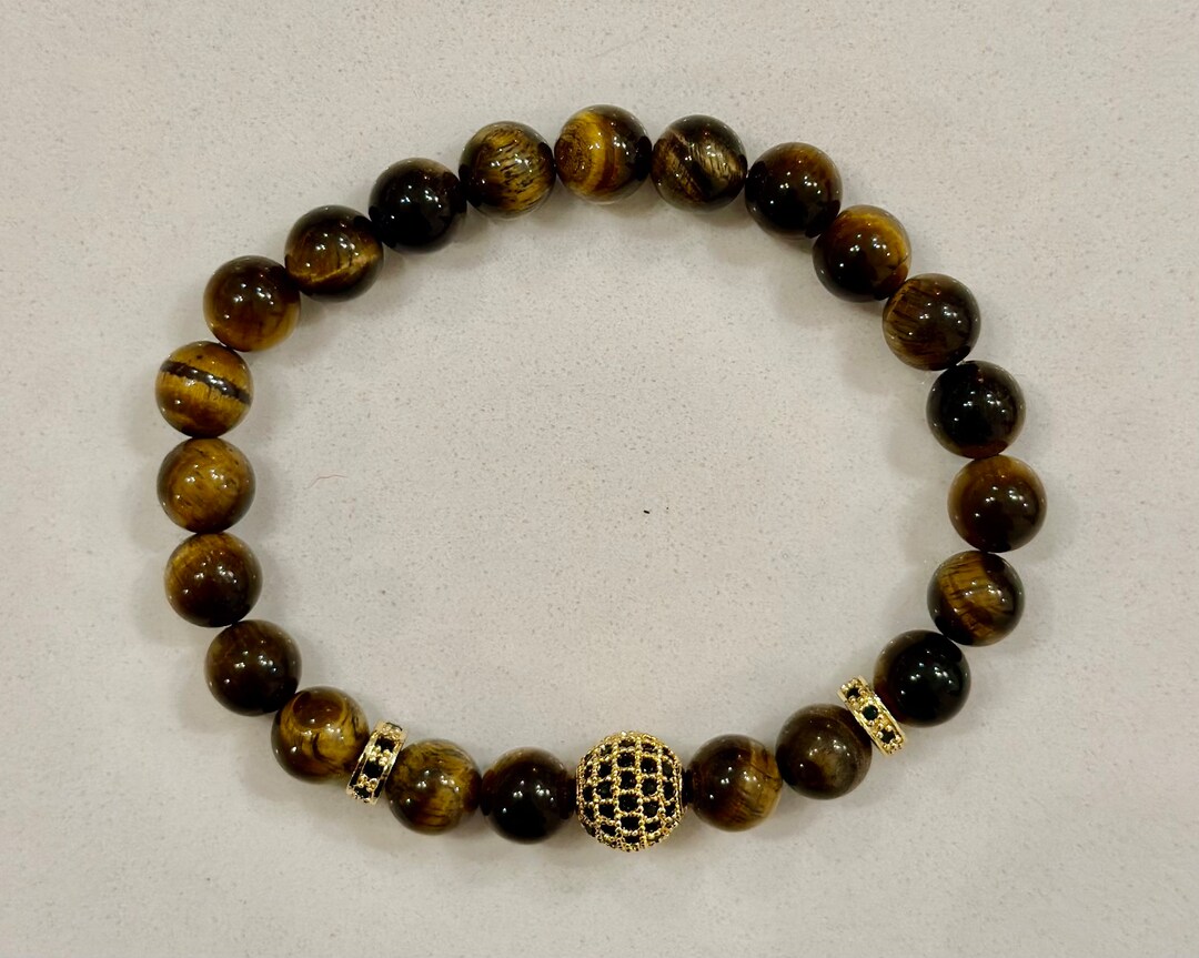 Tiger Eye Bracelet, Charm Microscope Beads Bracelet Natural 8mm Tiger ...