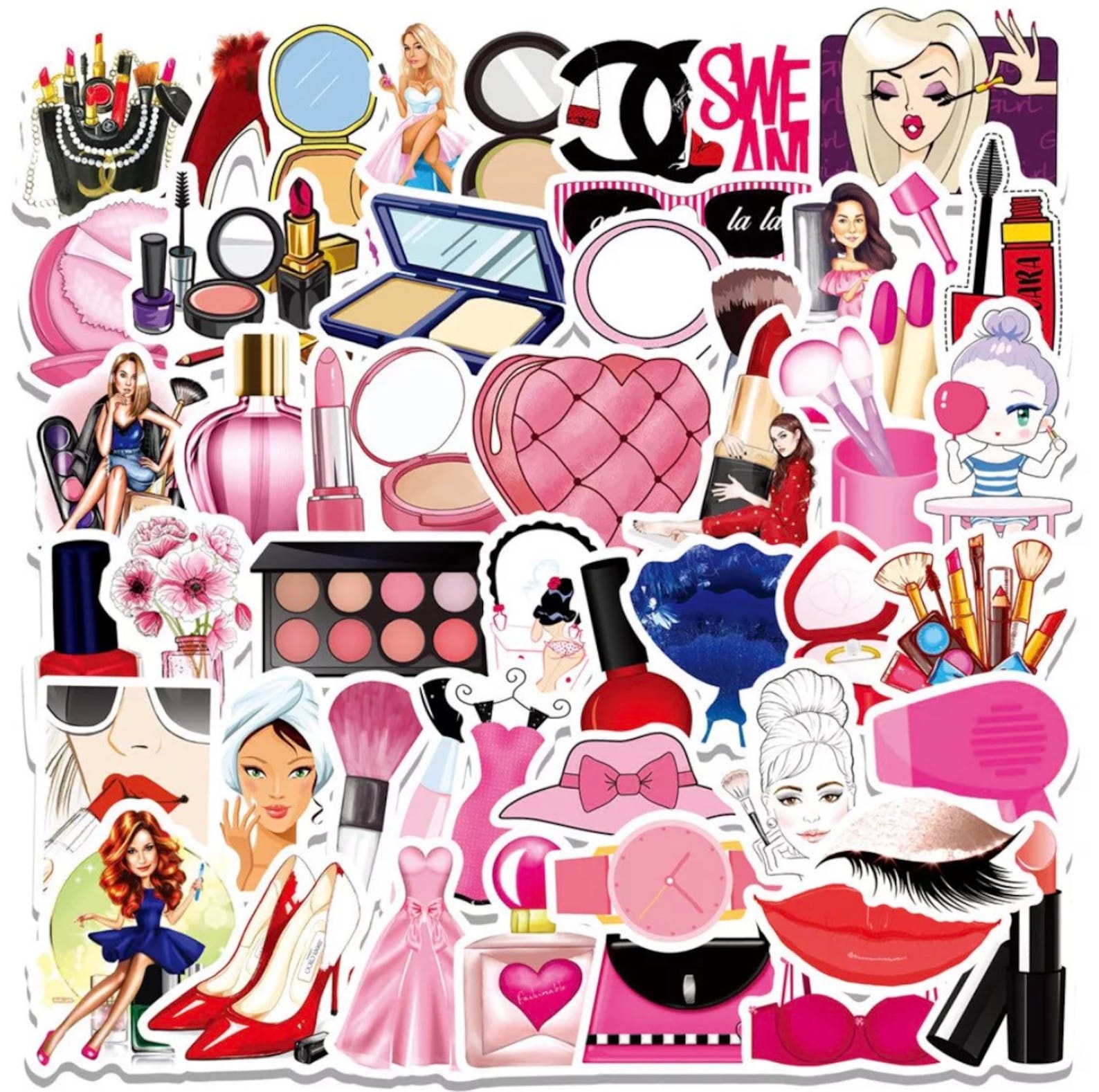 50 PCS Girly Stickers| Make-up Stickers | Laptop Stickers | Pink ...