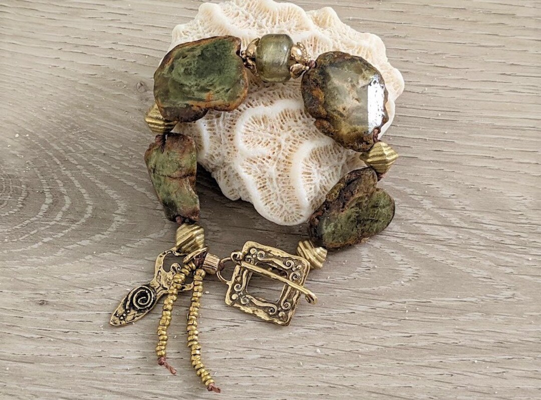 Genuine Green Garnet Bracelet, Artisan Hand Drafted Square Toggle ...