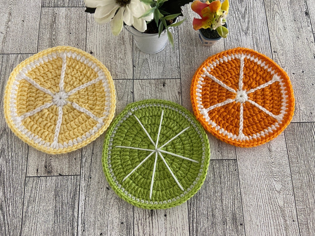Crochet Fruit Coaster / Orange Coaster / Lime Coaster/ / Crochet Lemon ...