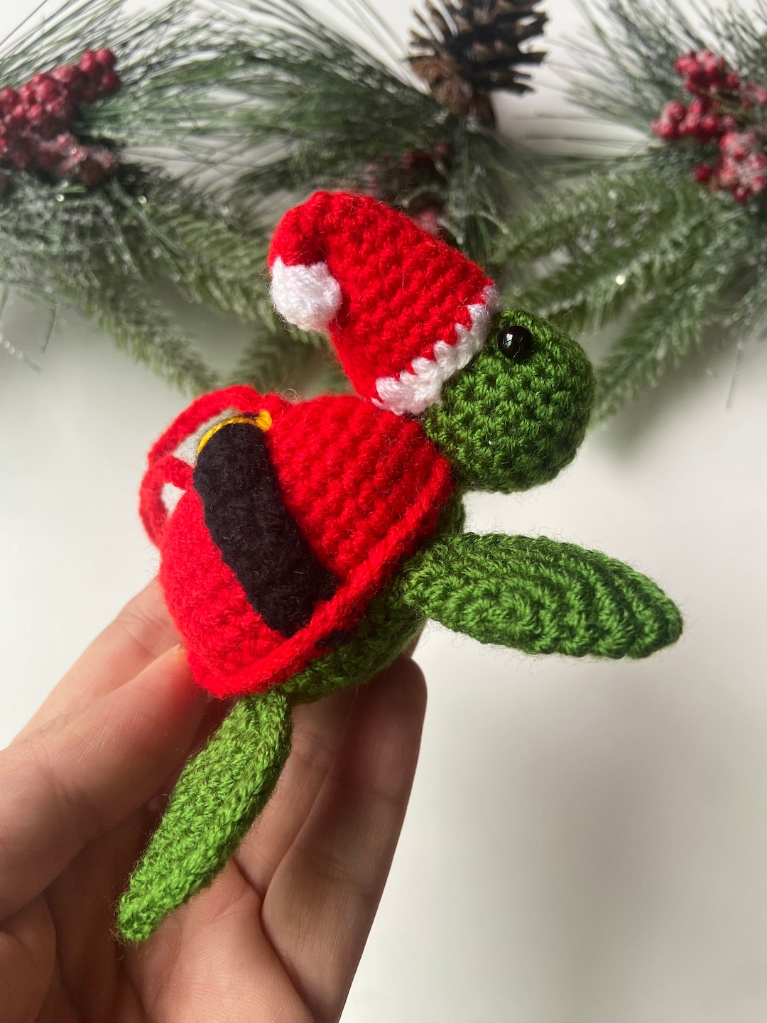 Turtle Crochet Santa Turtle Ornament Crochet Christmas Ornament Mini ...