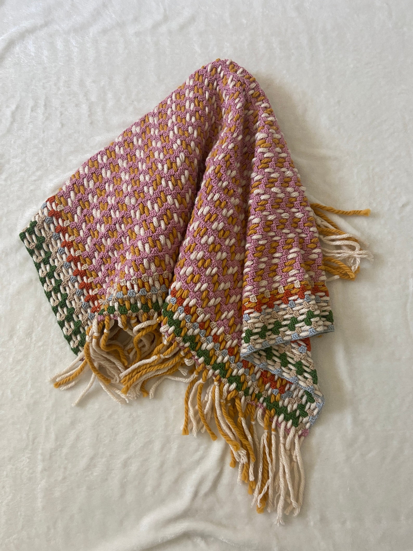 Handmade Crochet Throw Blanket: Wool Blend, Tasseled Edges (38x42) - Etsy