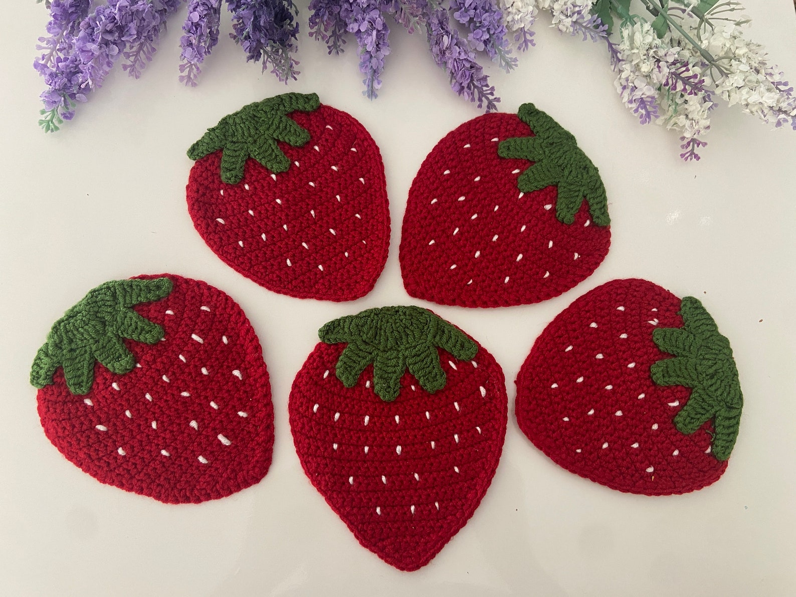 Crochet Strawberry Coaster Strawberry Decor Crochet Coaster - Etsy