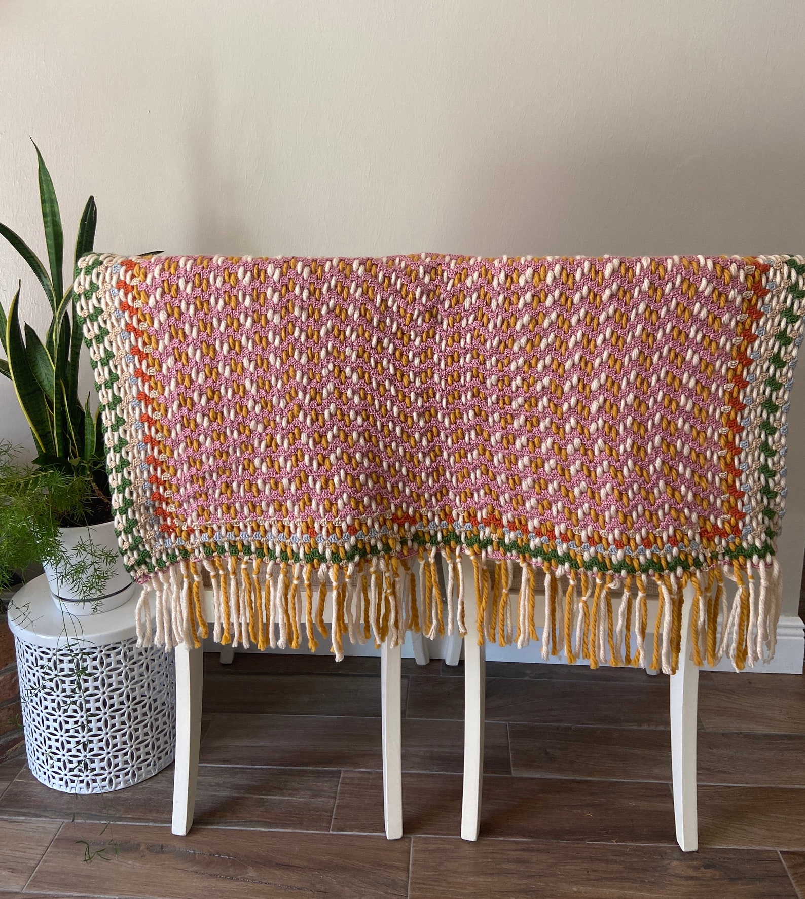 Handmade Crochet Throw Blanket: Wool Blend, Tasseled Edges (38x42) - Etsy