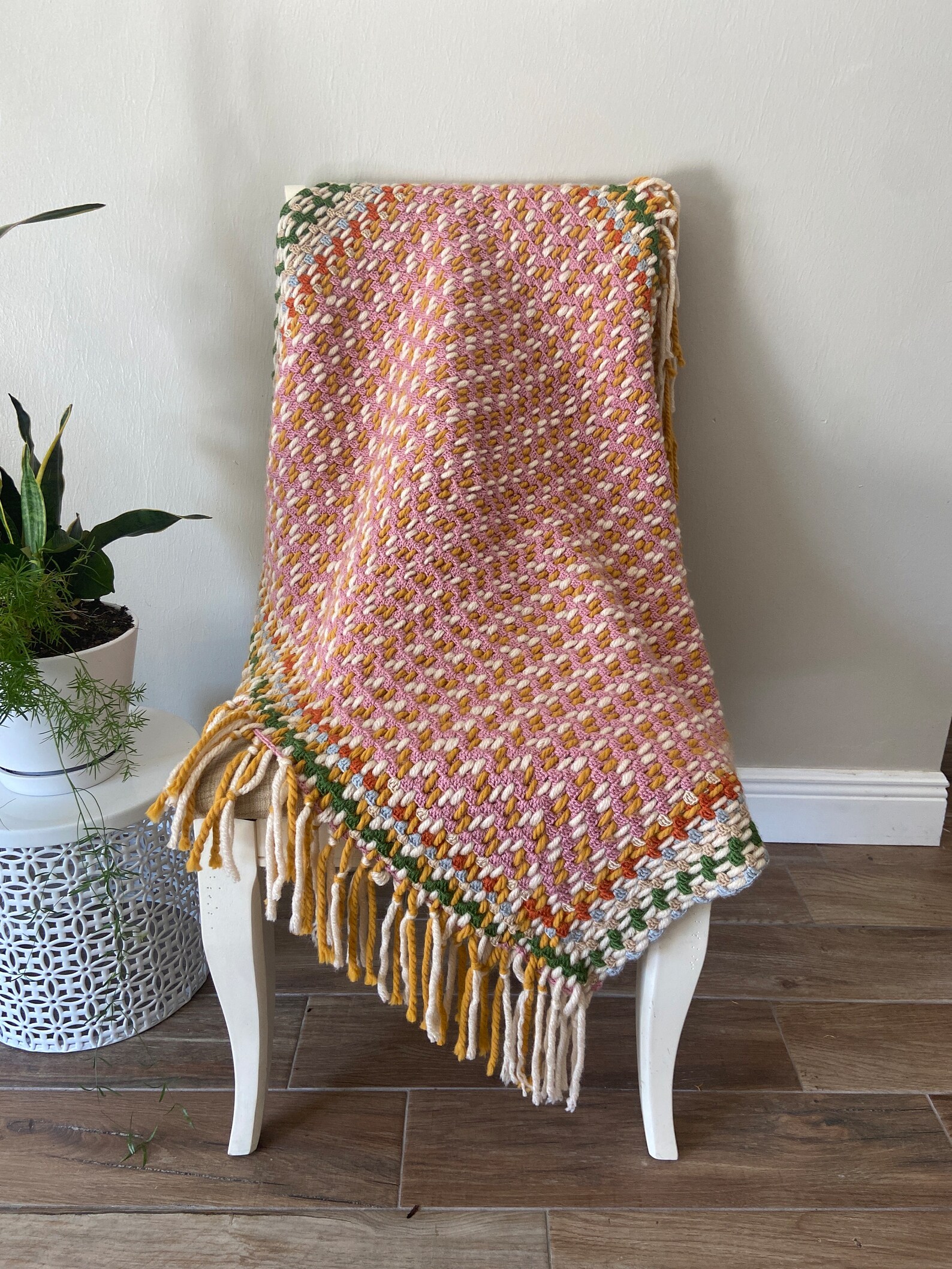 Handmade Crochet Throw Blanket: Wool Blend, Tasseled Edges (38x42) - Etsy