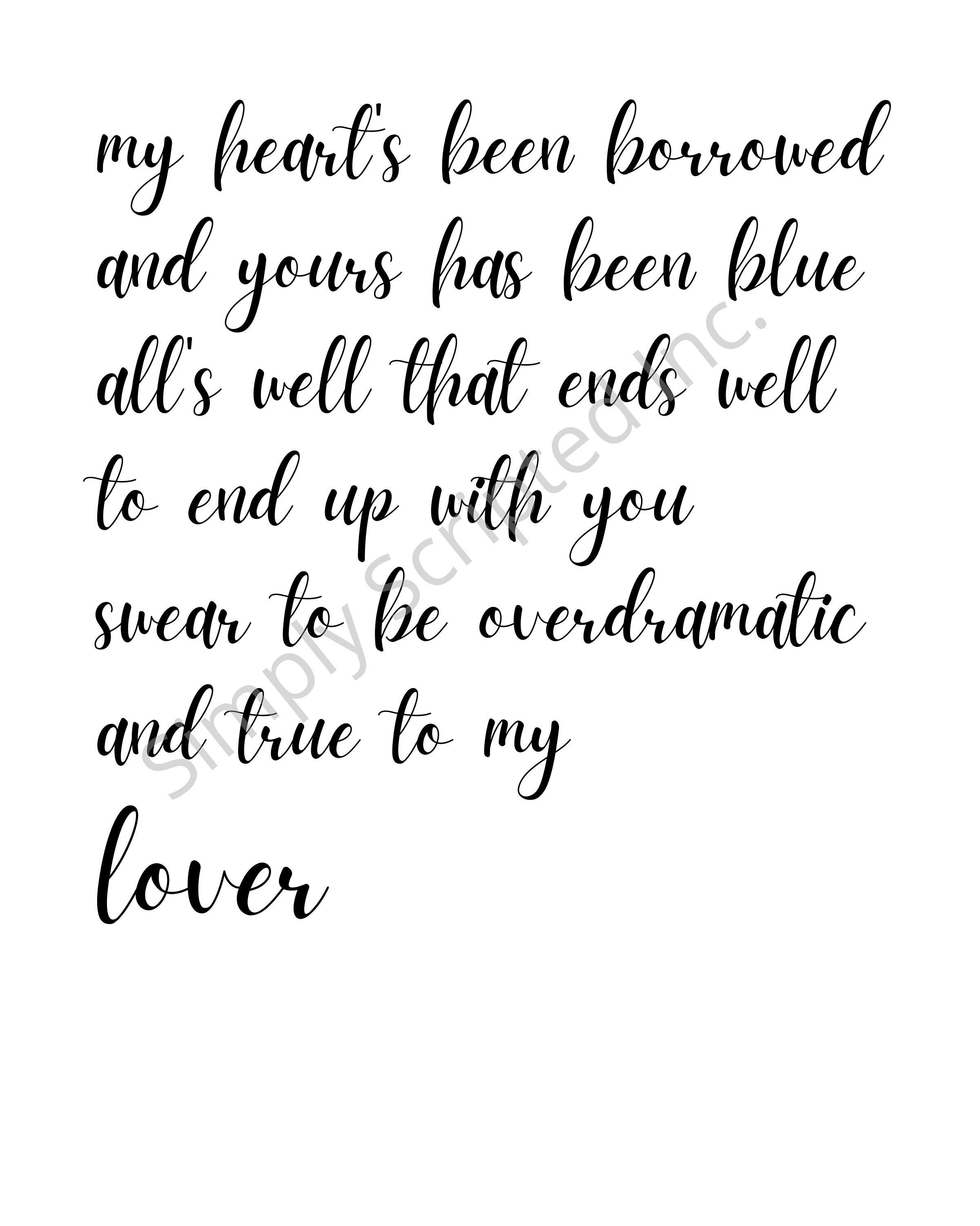 Taylor Swift Lover Lyrics Digital Print / Wall Art / Printable / Taylor ...