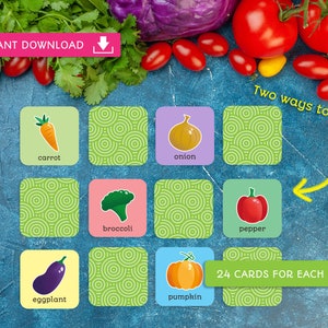 Vegetables Match Game, Printable Game, Match Game, Memory Game ...