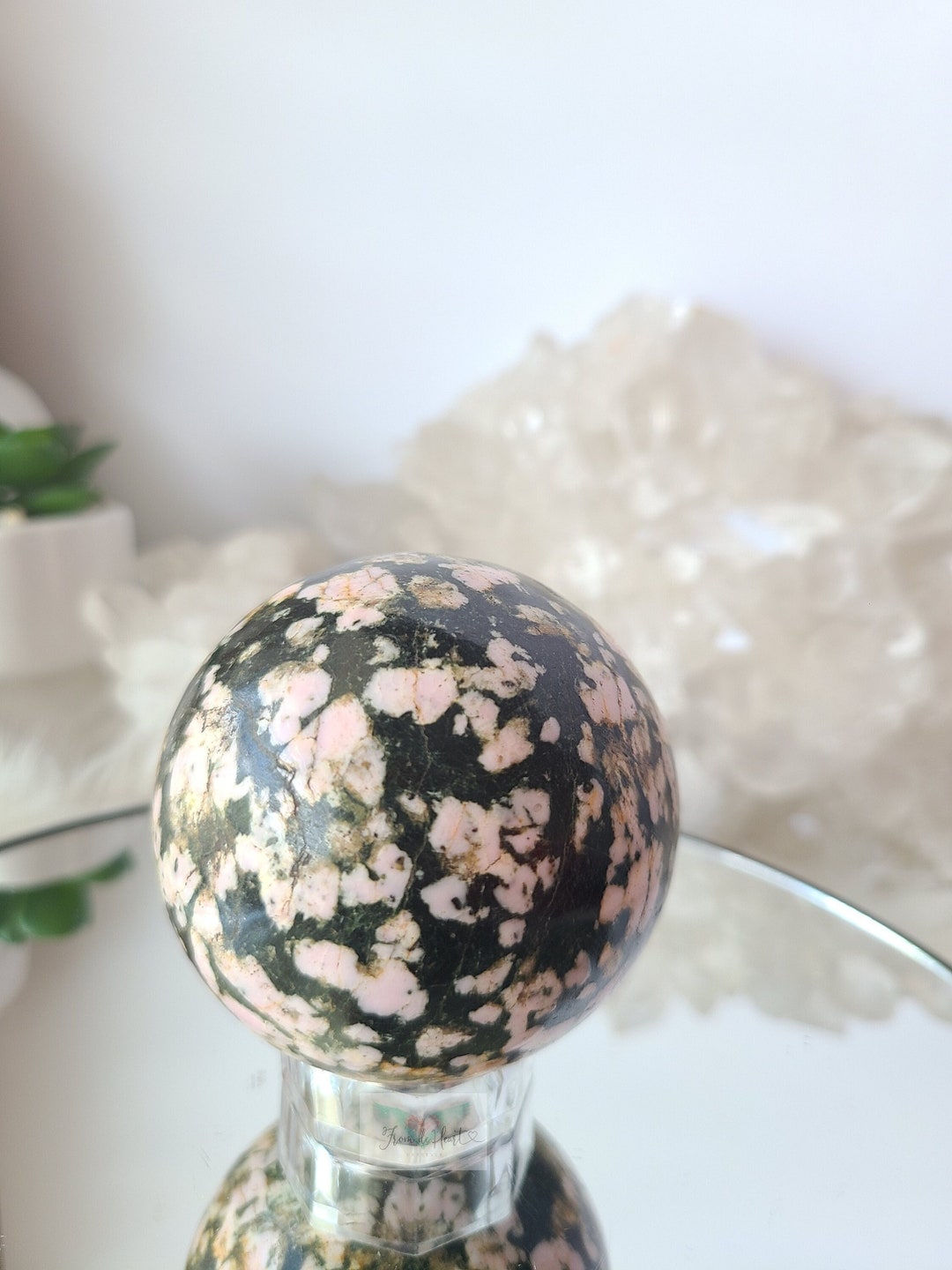Black Jade Thulite Sphere: Rare Pink Crystal Decor (61.7mm) - Etsy