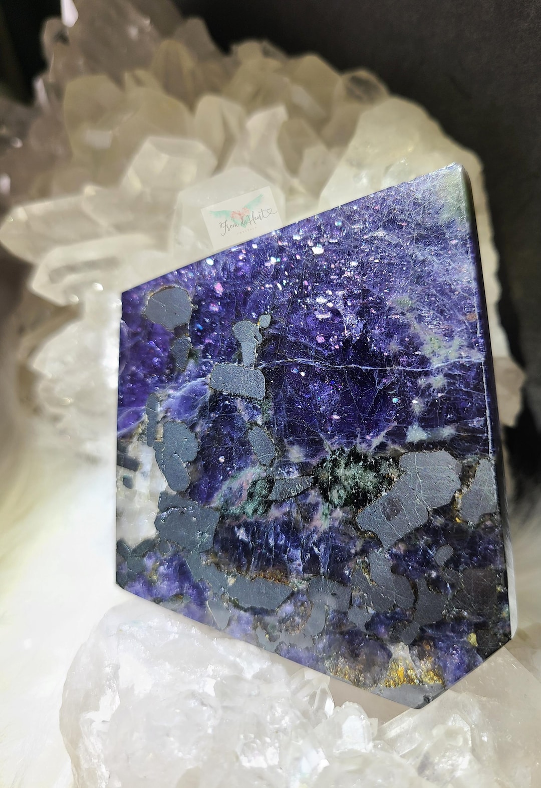 Iolite Slab With Hematite and Quartz - Rainbow Water Sapphire - Etsy