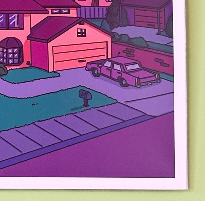 Simpsons Evergreen Terrace Art Print: Pink Sunset Watercolor Style - Etsy