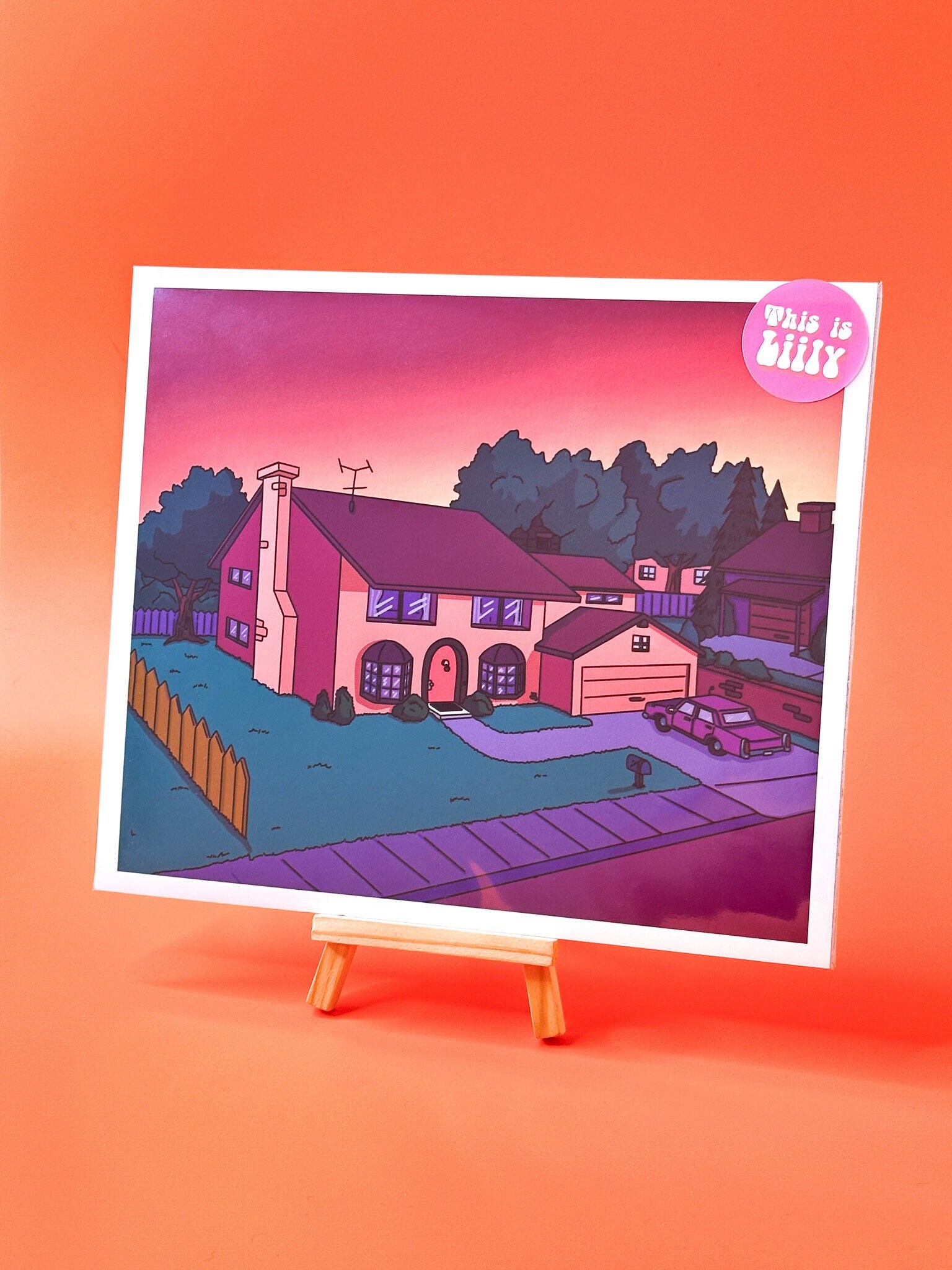 Simpsons Evergreen Terrace Art Print: Pink Sunset Watercolor Style - Etsy
