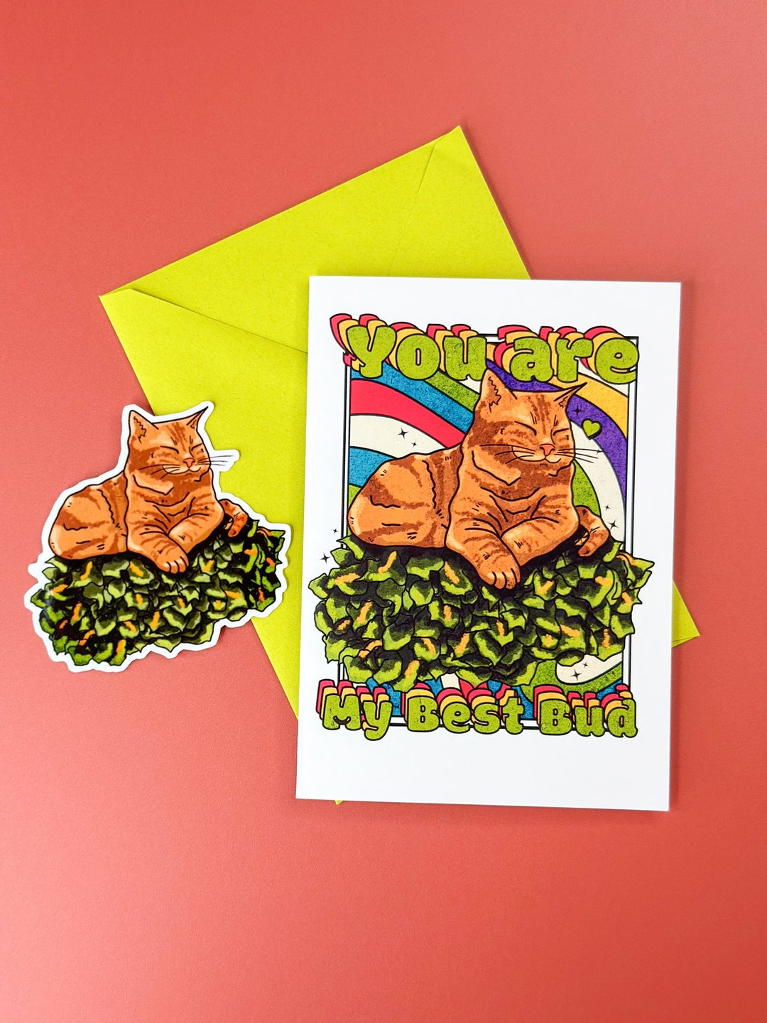 You Are My Best Bud Card + Ginger Cat Sticker - Waterproof, Glossy ...