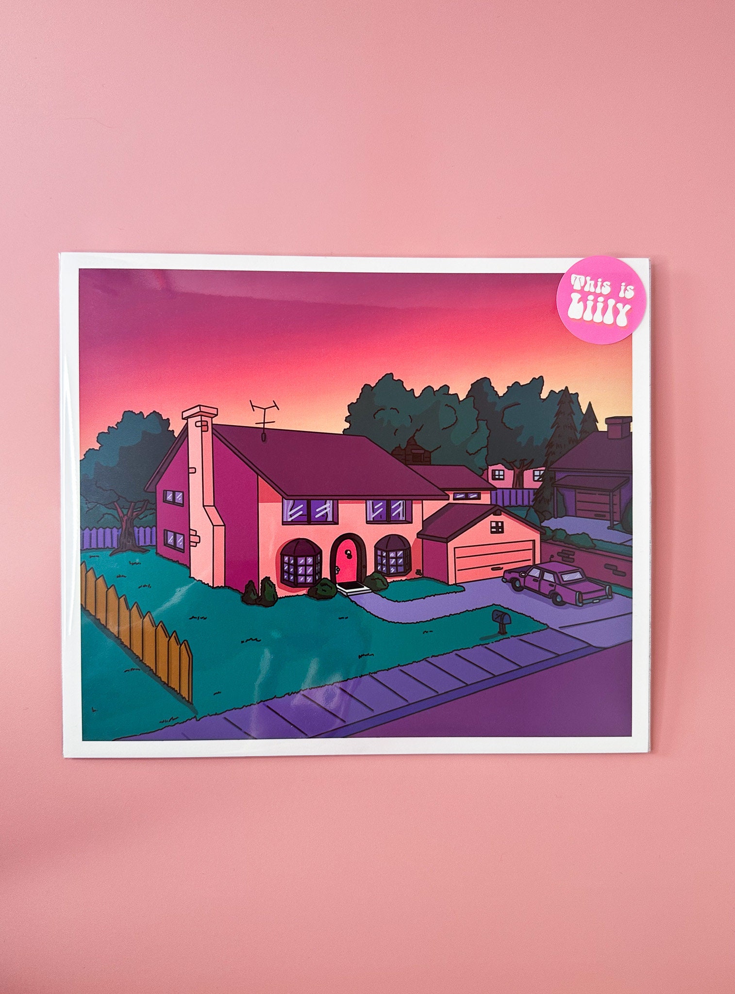 Simpsons Evergreen Terrace Art Print: Pink Sunset Watercolor Style - Etsy