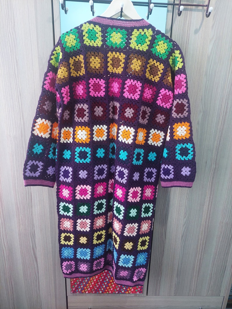 Crochet Patchwork Jacket, Long Granny Square Cardigan, Multicolor ...