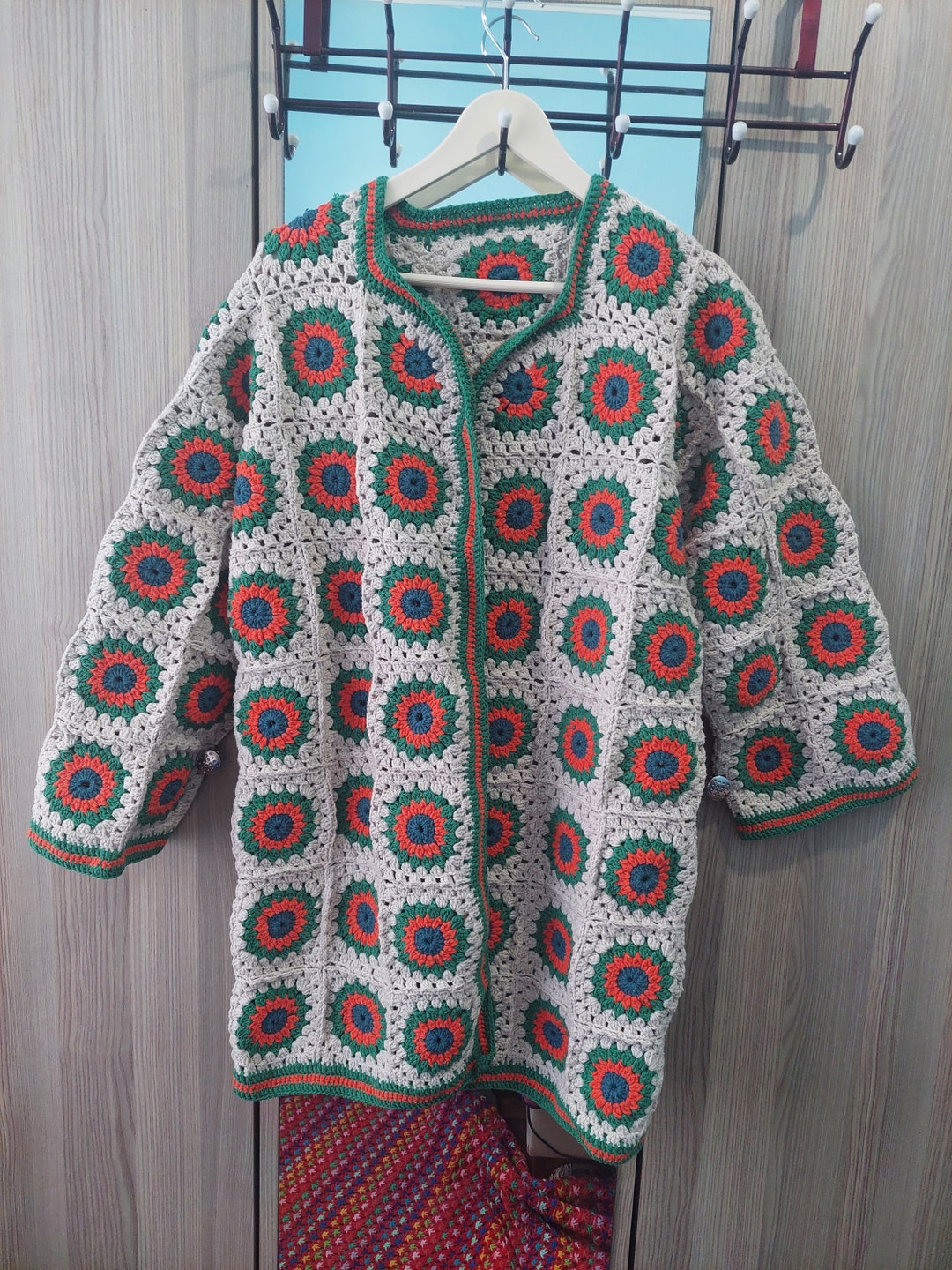 Flower Crochet Cardigan , Colored Flower Sweater, Oversized Crochet ...