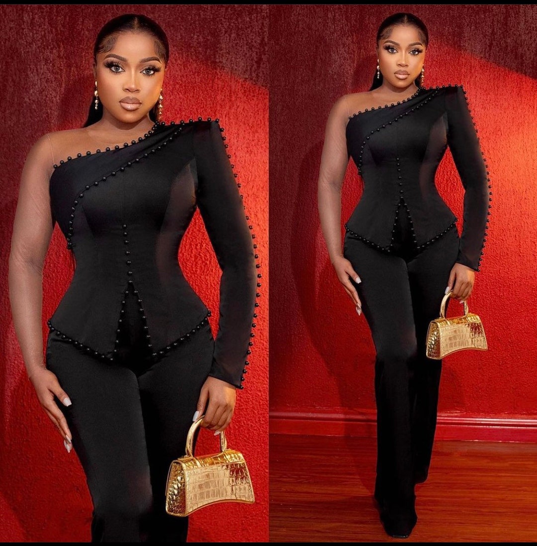 Made to Measure Black One Sleeve Party Statement Two-piece, Custom Made ...