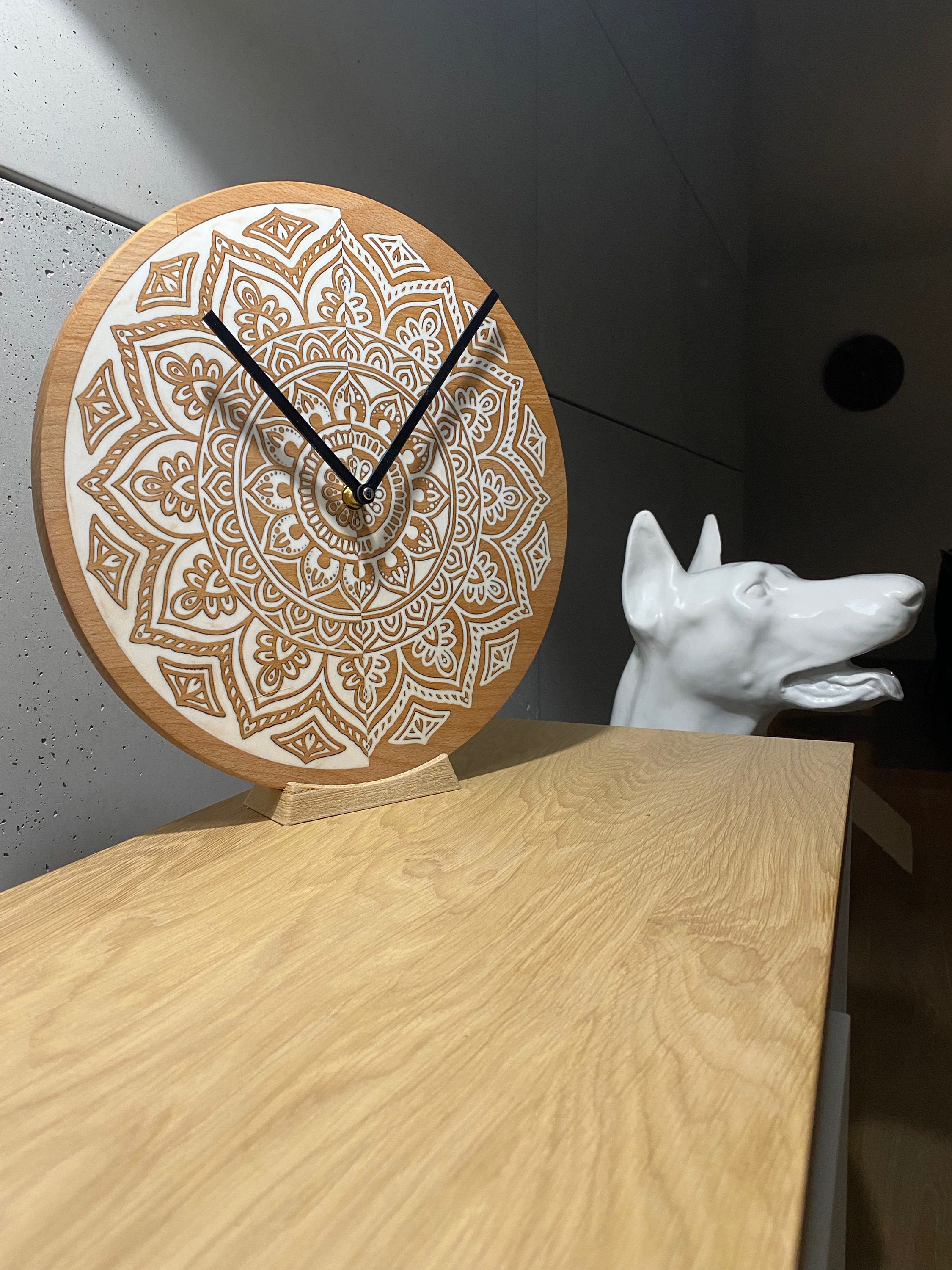 Mandala 1/2 Wall Clock Boho Clock Engraved Filled With - Etsy