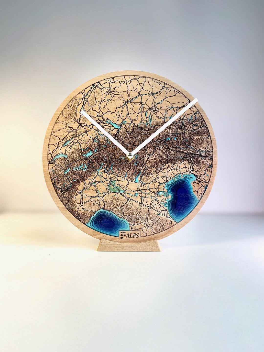 Alpine City Map Wooden Clock - Rustic Home Decor, Silent 12" Unique ...