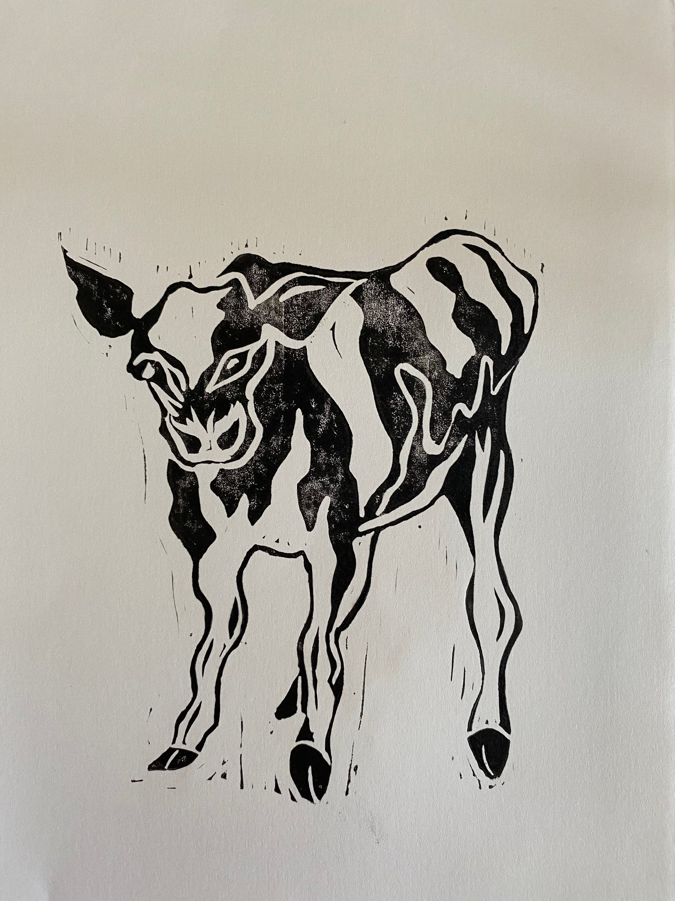 Original Baby Cow Lino Print Handmade Relief Print - Etsy