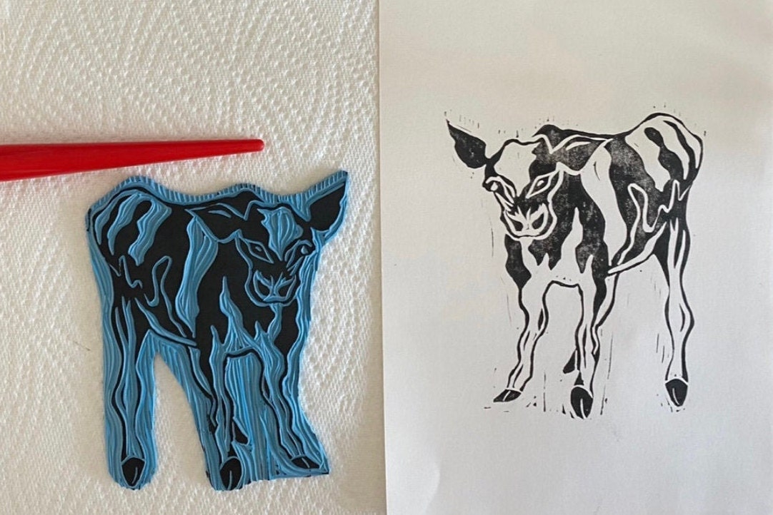 Original Baby Cow Lino Print Handmade Relief Print - Etsy