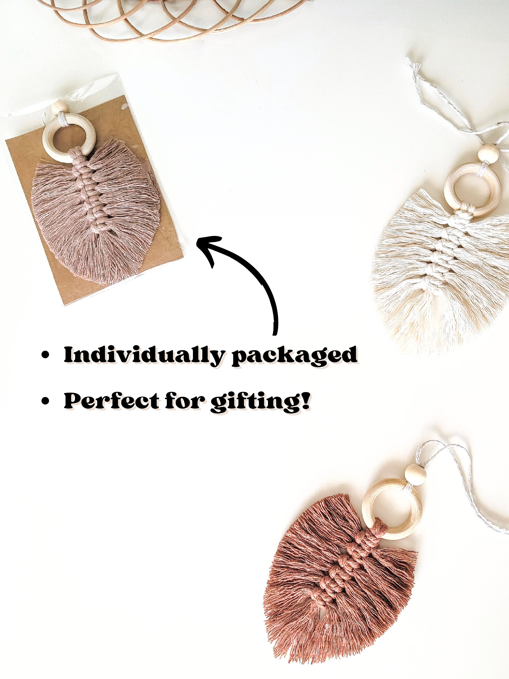 Macrame Feather Car Charm | Macrame Leaf, Rearview Mirror Accessories ...