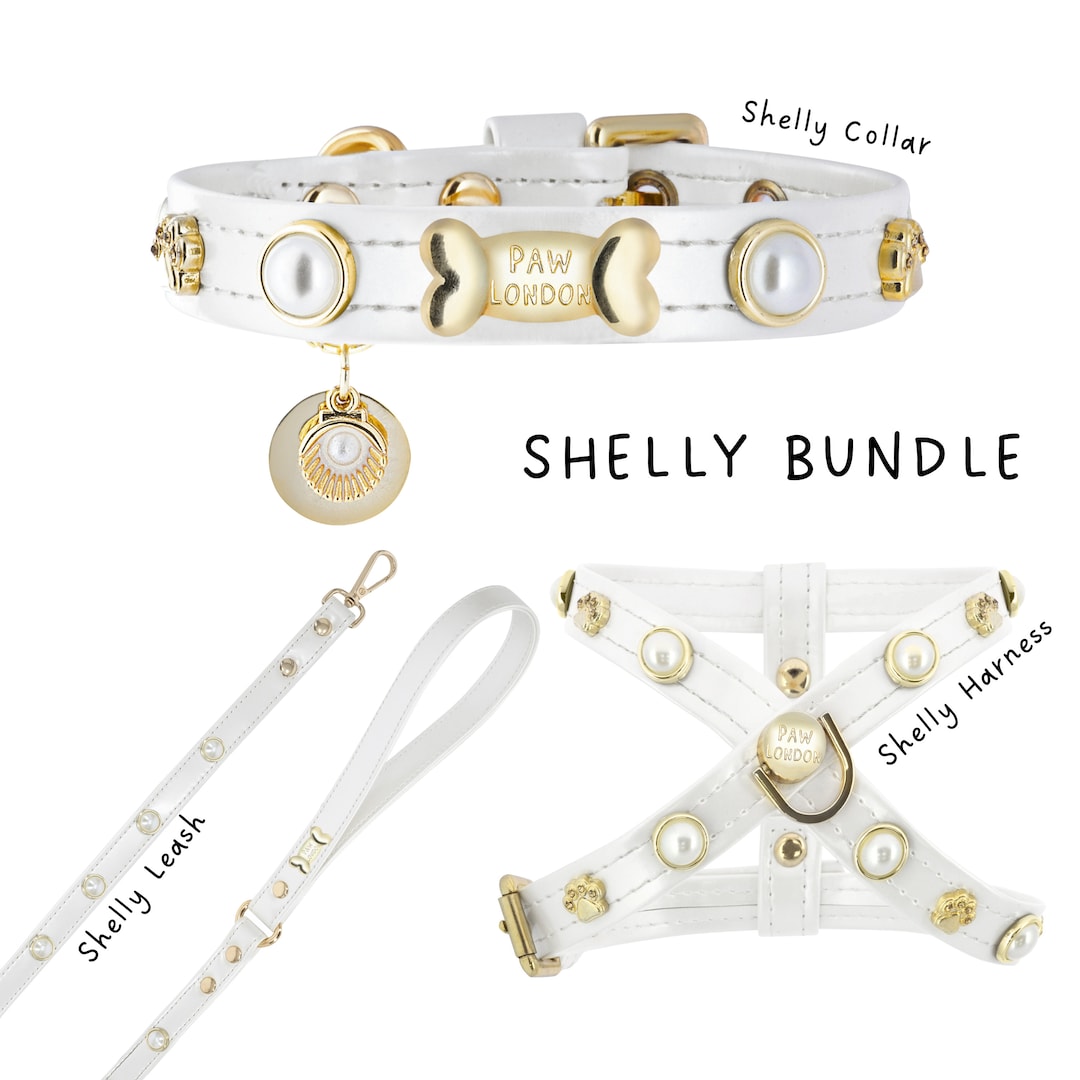 Shimmering White Dog Harness With Pearls Pet Collar With Pearls Dog ...