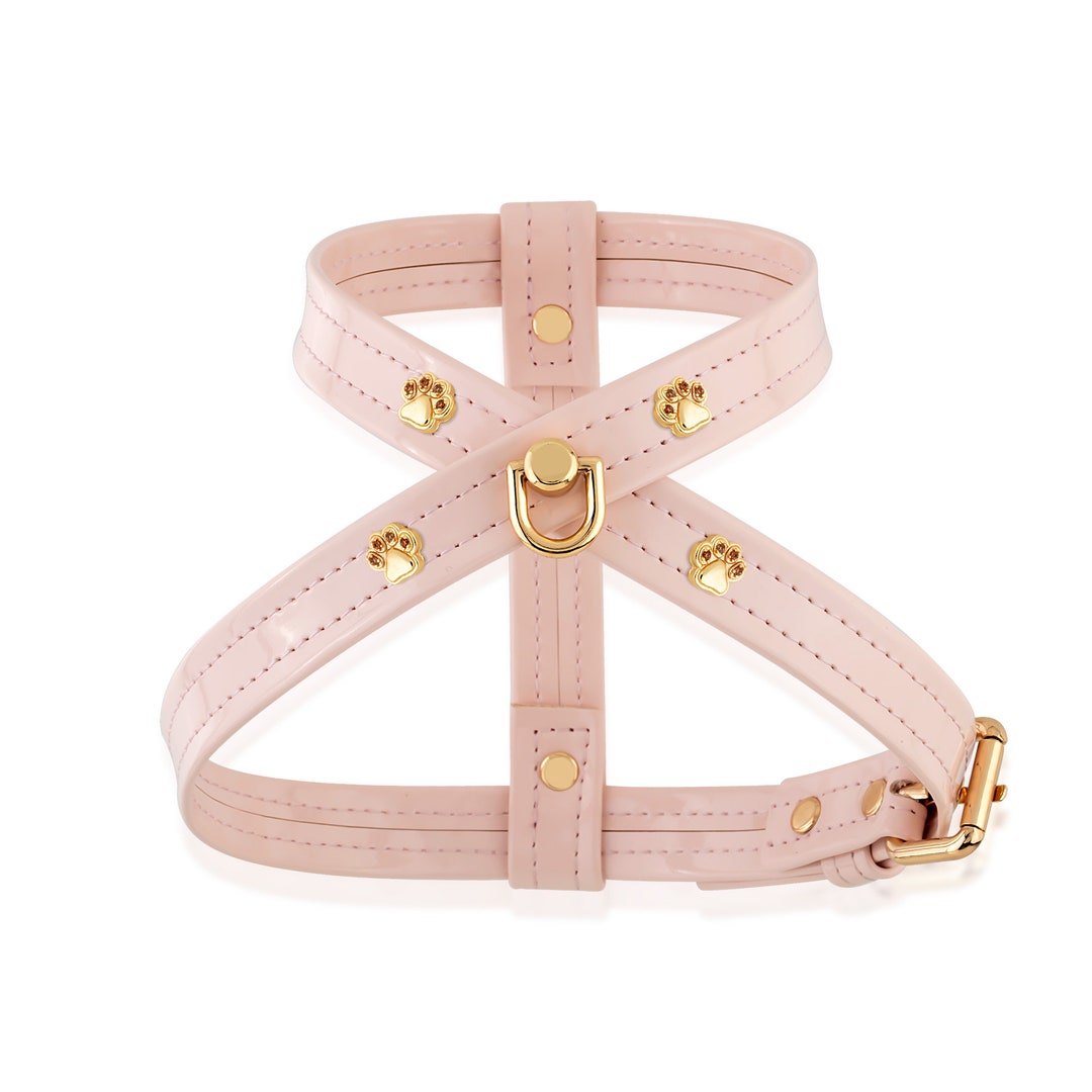 Pink Dog Harness With Paw Details, Pink Vegan-friendly Leather, Custom ...