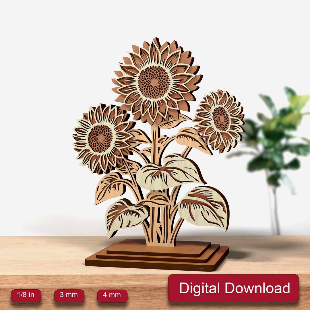 3D Sunflower Bouquet Laser Cut Files, Multilayer Table Decor SVG ...