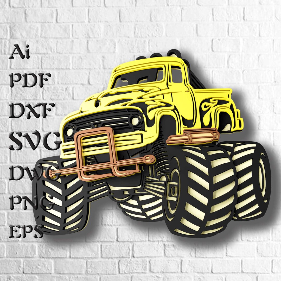 Monster Truck Layered SVG Files, Multilayer Panels for Laser Cutting ...