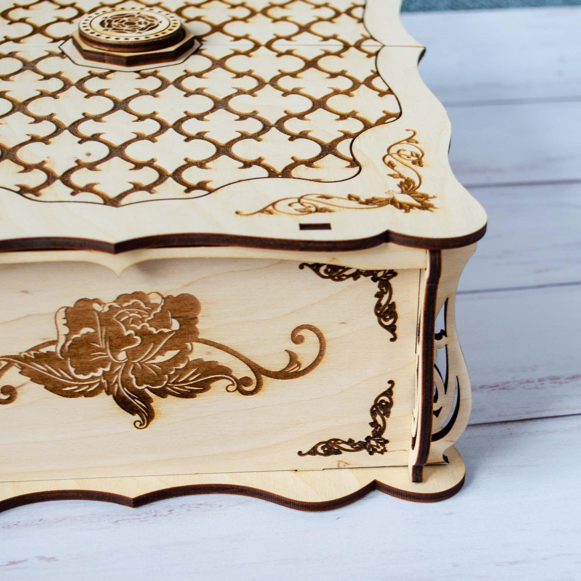 Laser Cut Wooden Box File, Rose Pattern Jewelry Box, Valentine Decor ...