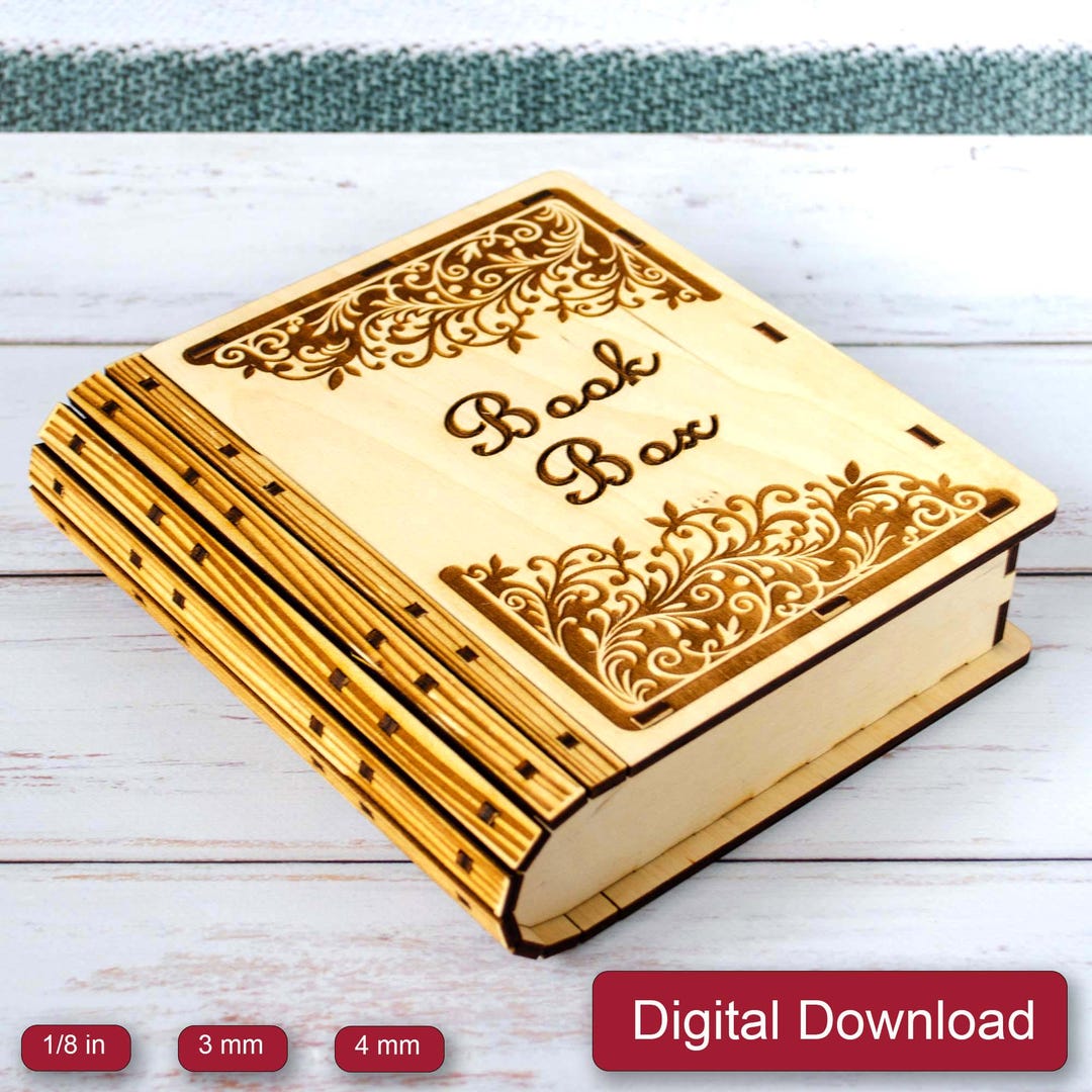 Slider Book Box Svg Laser Cut Files, Jewelry Wooden Book Box, Storage ...