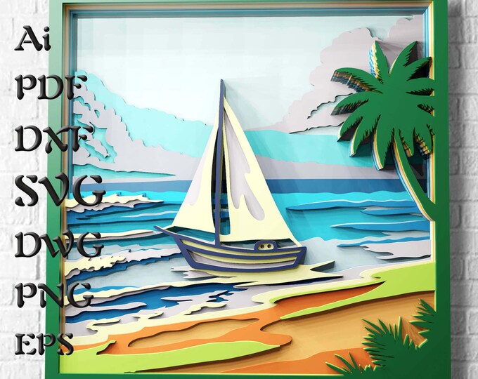 3d Beach shadow box svg 3d Beach svg 3d Layered svg archivos para ...