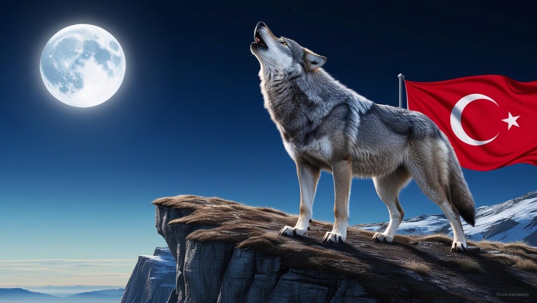 Turkish Wolf Howling Digital Art – Majestic Grey Wolf With Turkish Flag ...