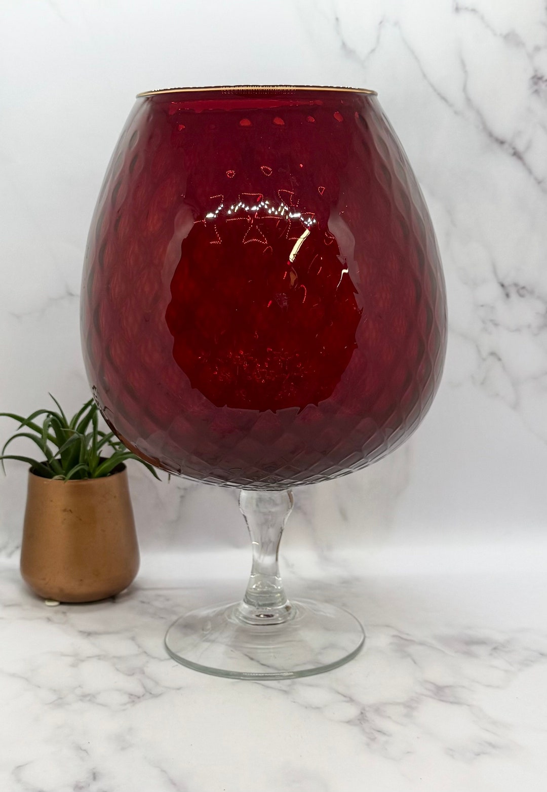 Vintage Ruby Red Italian Empoli Glass Optics Brandy Snifter Vase - Etsy
